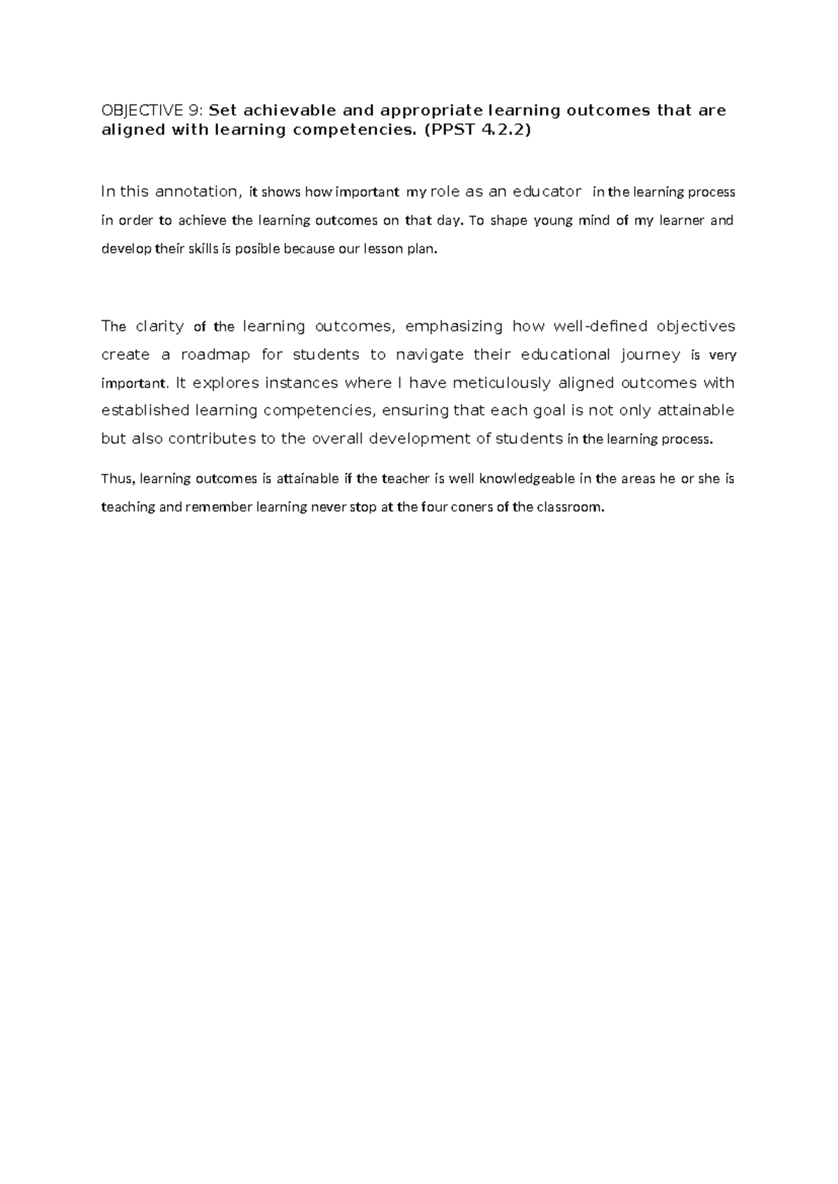 Objective 9 – Achievable Learning Outcomes Annotations (PPST 4.2) - Studocu