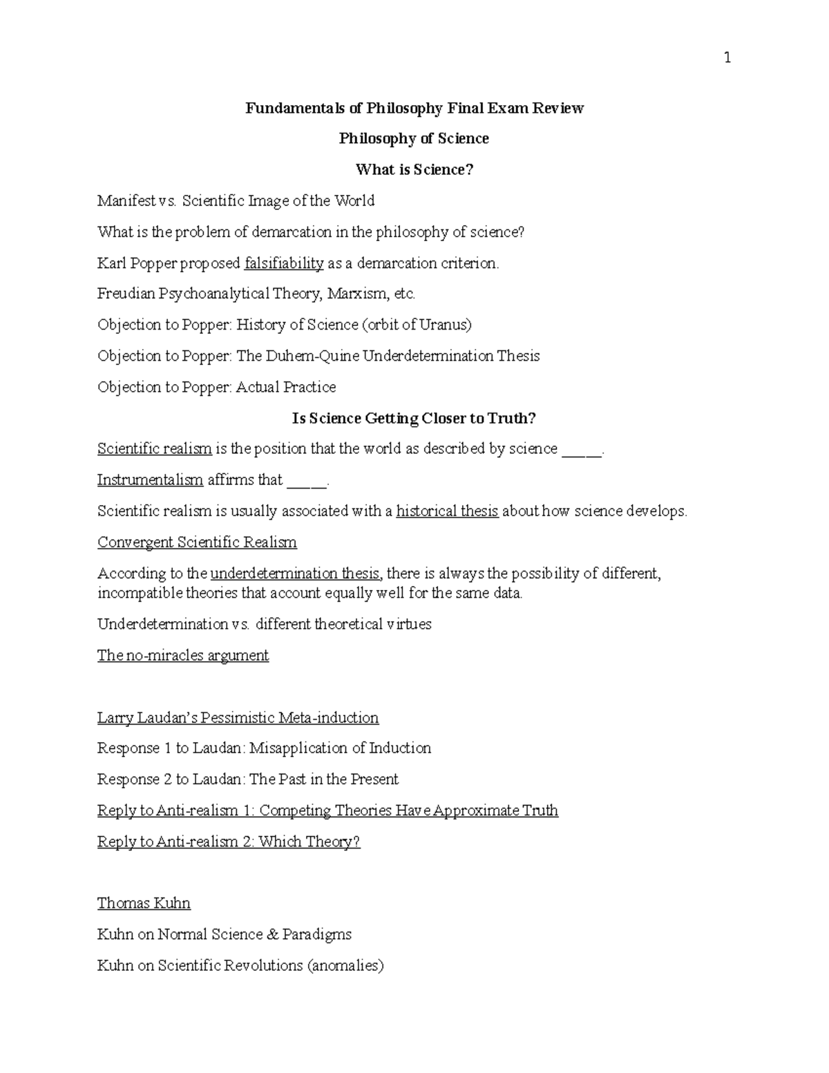 Fundamentals of Philosophy PHIL 101 Final Exam Review Notes - 1 ...