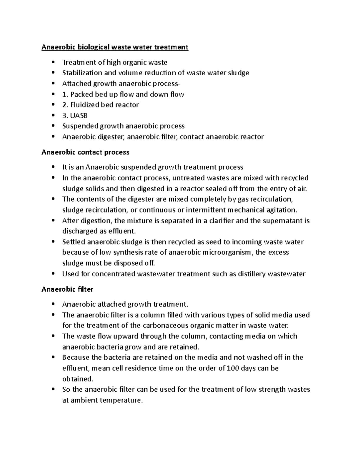 Attached Growth Anaerobic Processes in Wastewater Treatment - Studocu