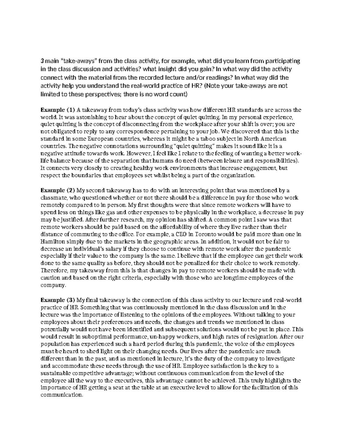 HR Reflection Examples from Class Activities and Insights - Studocu