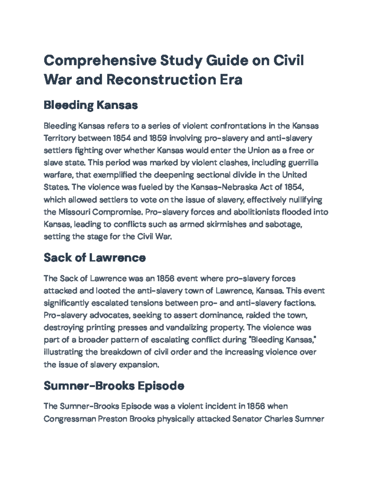 Comprehensive Study Guide: Civil War & Reconstruction Era (HIST 101 ...