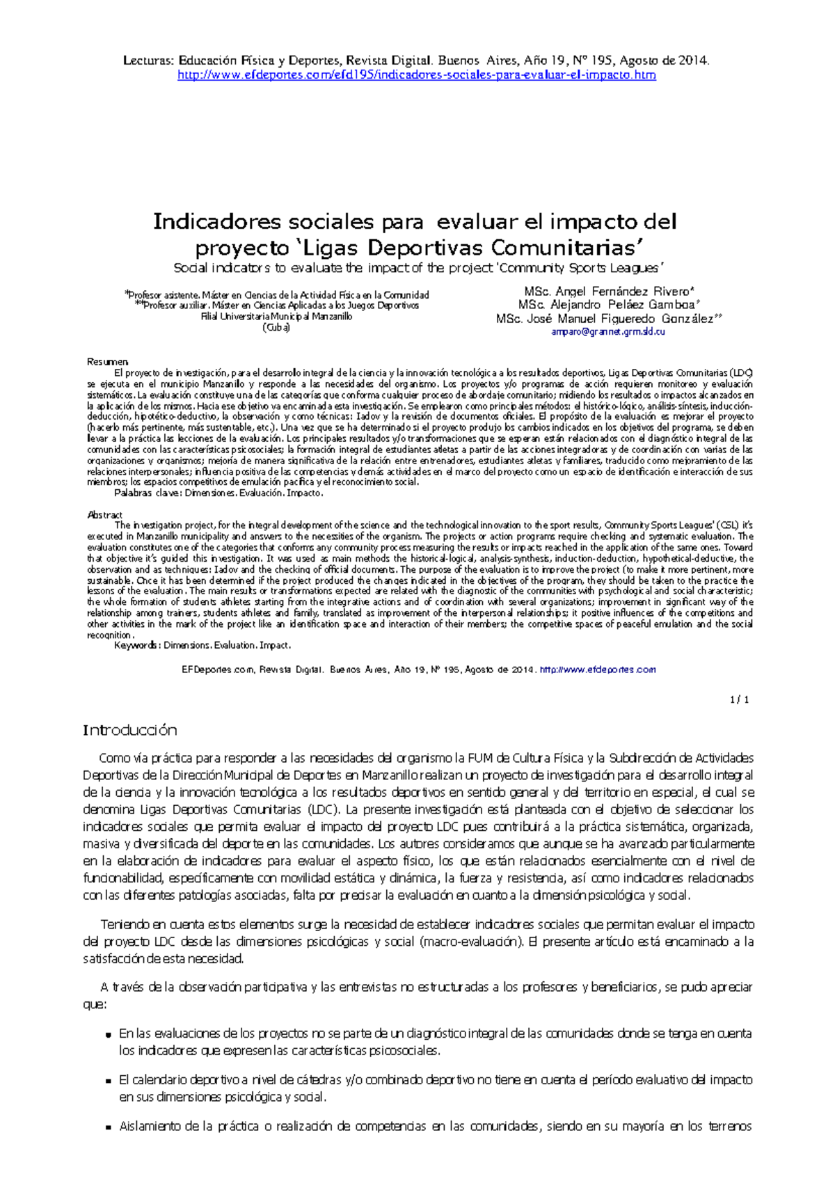 Indicadores Sociales para Evaluar el Impacto del Proyecto LDC - Studocu