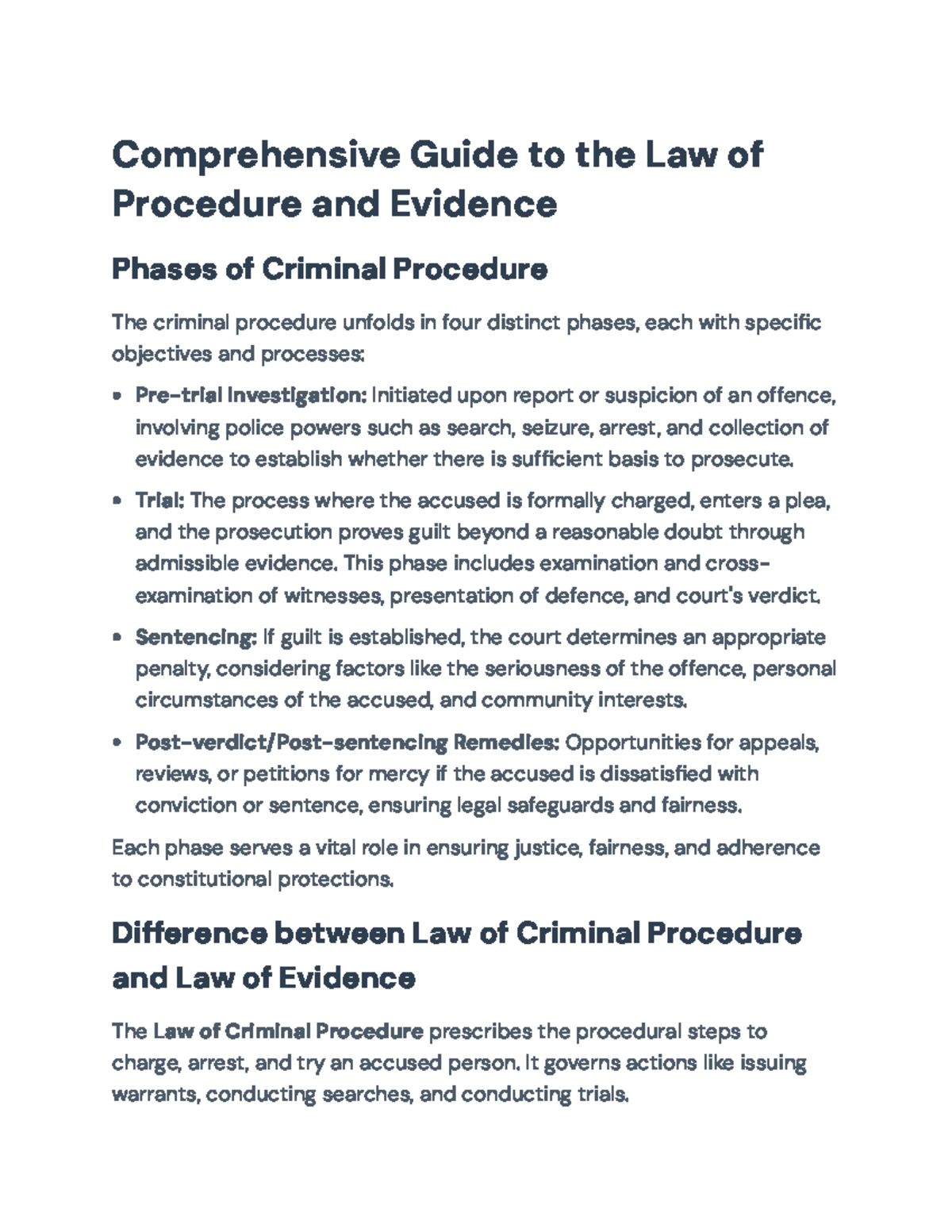 Comprehensive Overview of Criminal Procedure & Evidence Law (CRIM 101 ...