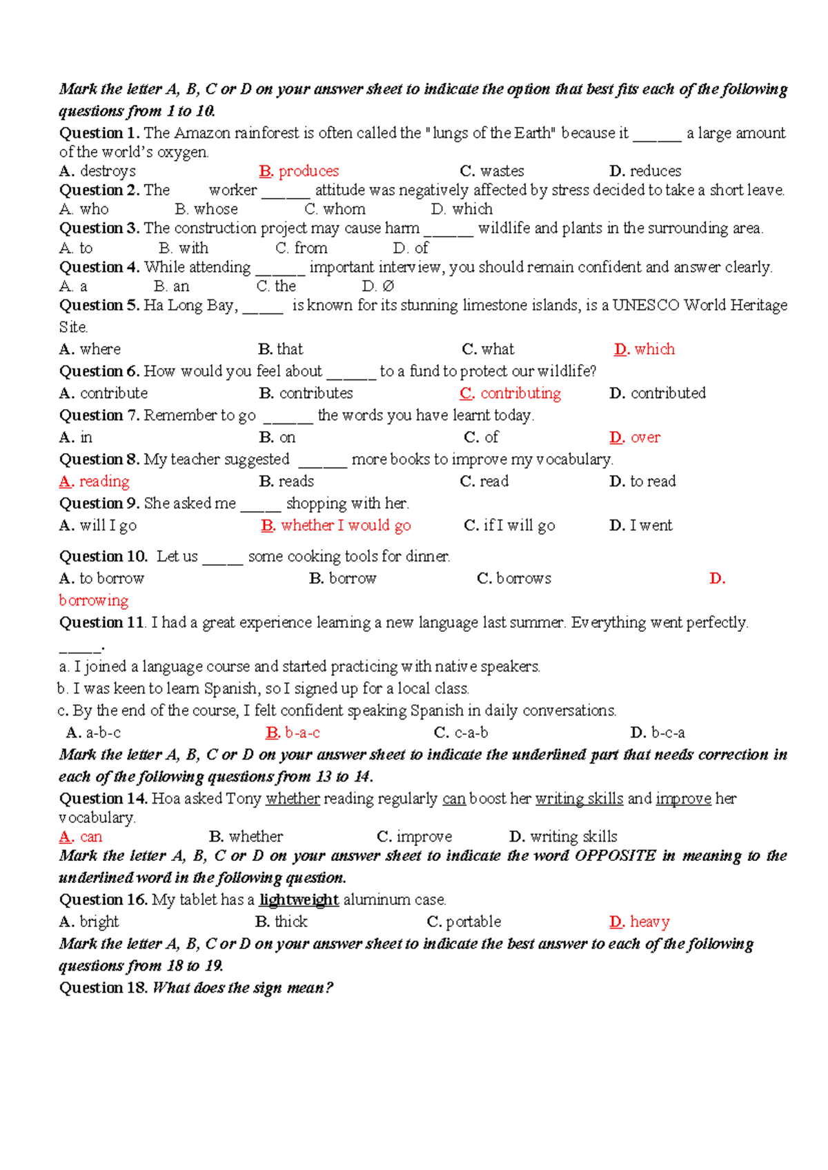 QUIZ 9 - English Language Questions and Answers - Studocu