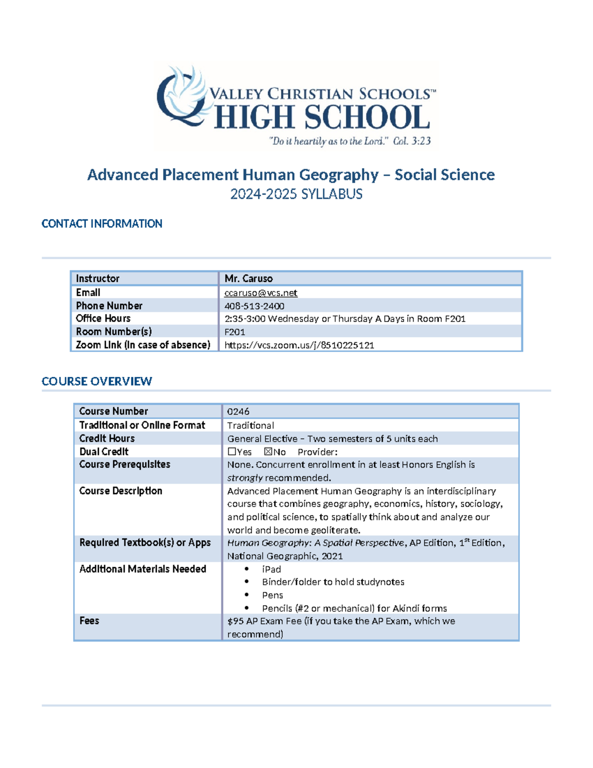 24-25 AP Human Geography Course Syllabus and Overview by Mr. Caruso ...