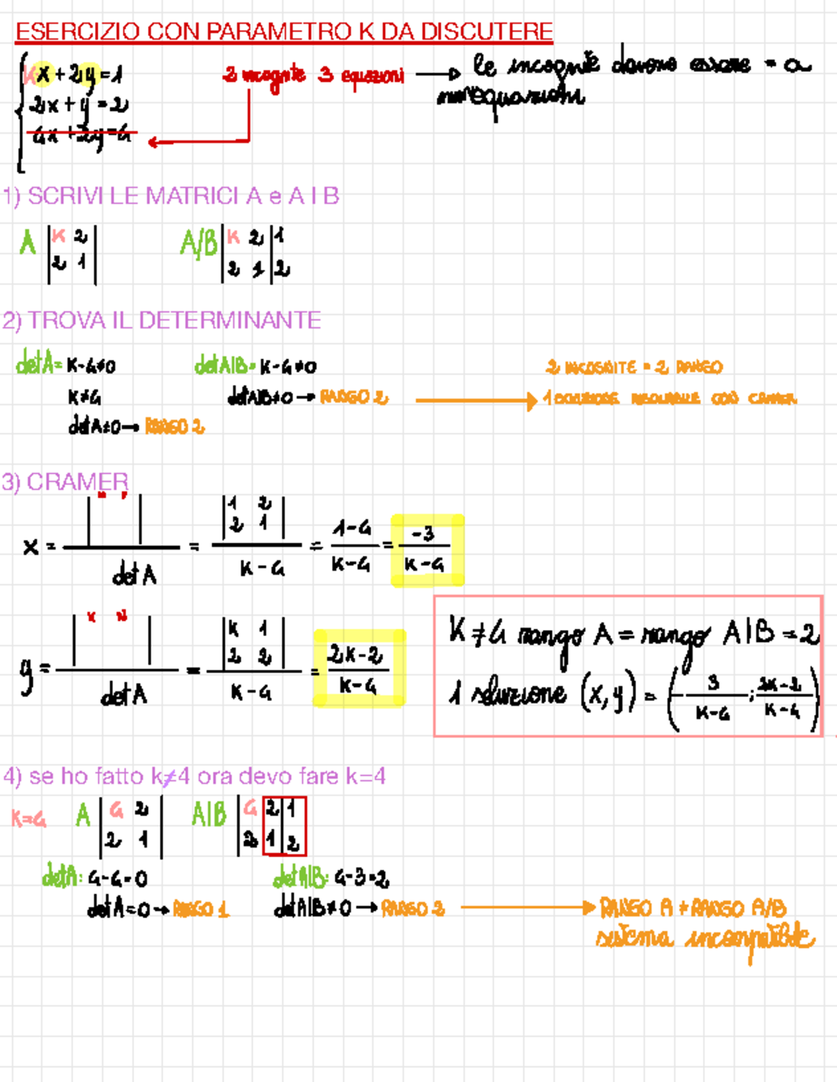 ESERCIZIO MATRICI K: DETERMINANTI E RANGO - MATEMATICA - Studocu