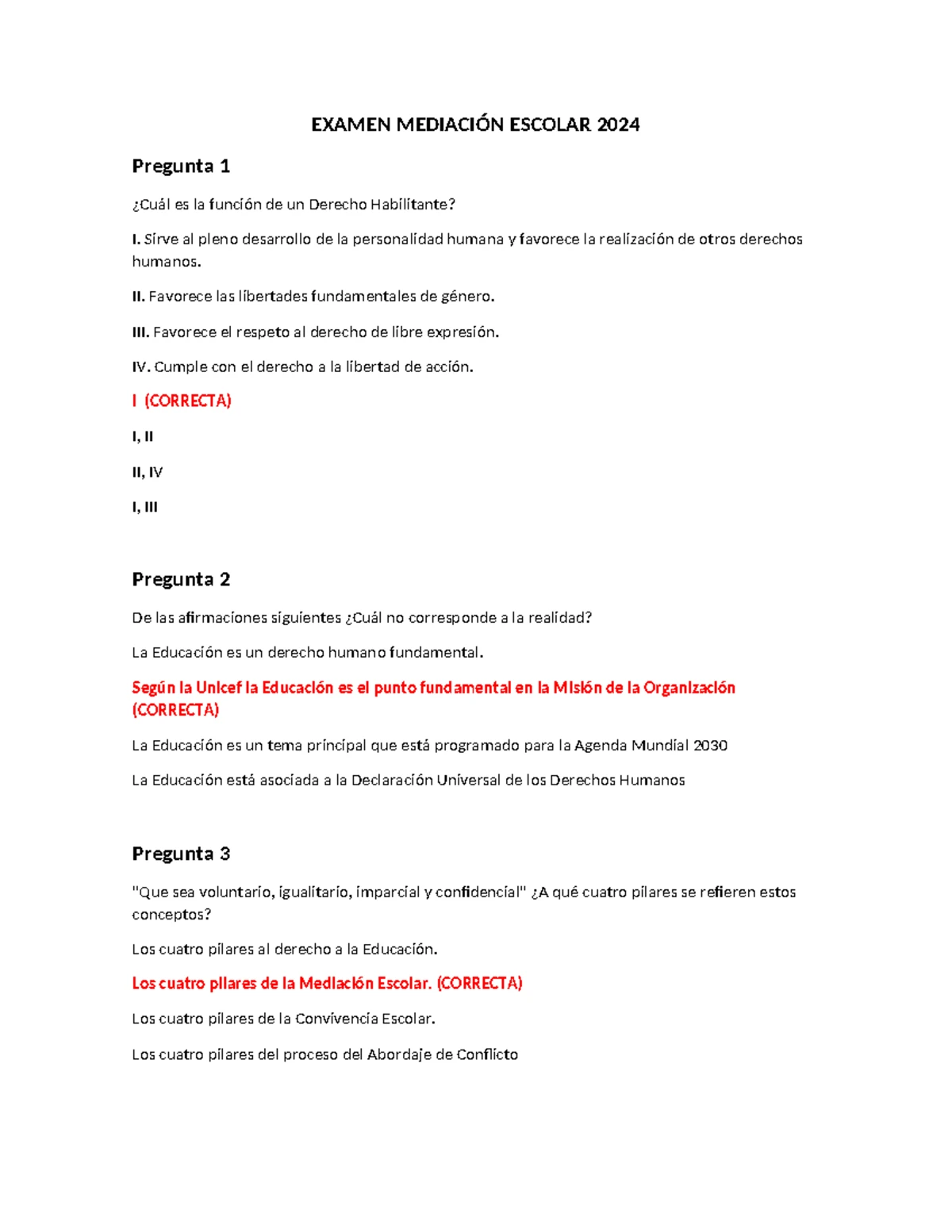 Examen de Mediación Escolar 2025: Opción Múltiple y Respuestas - Studocu