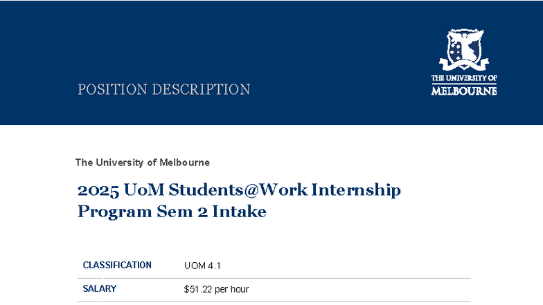 2025 UoM Internship Program Position Description - Sem 2 Intake - Studocu