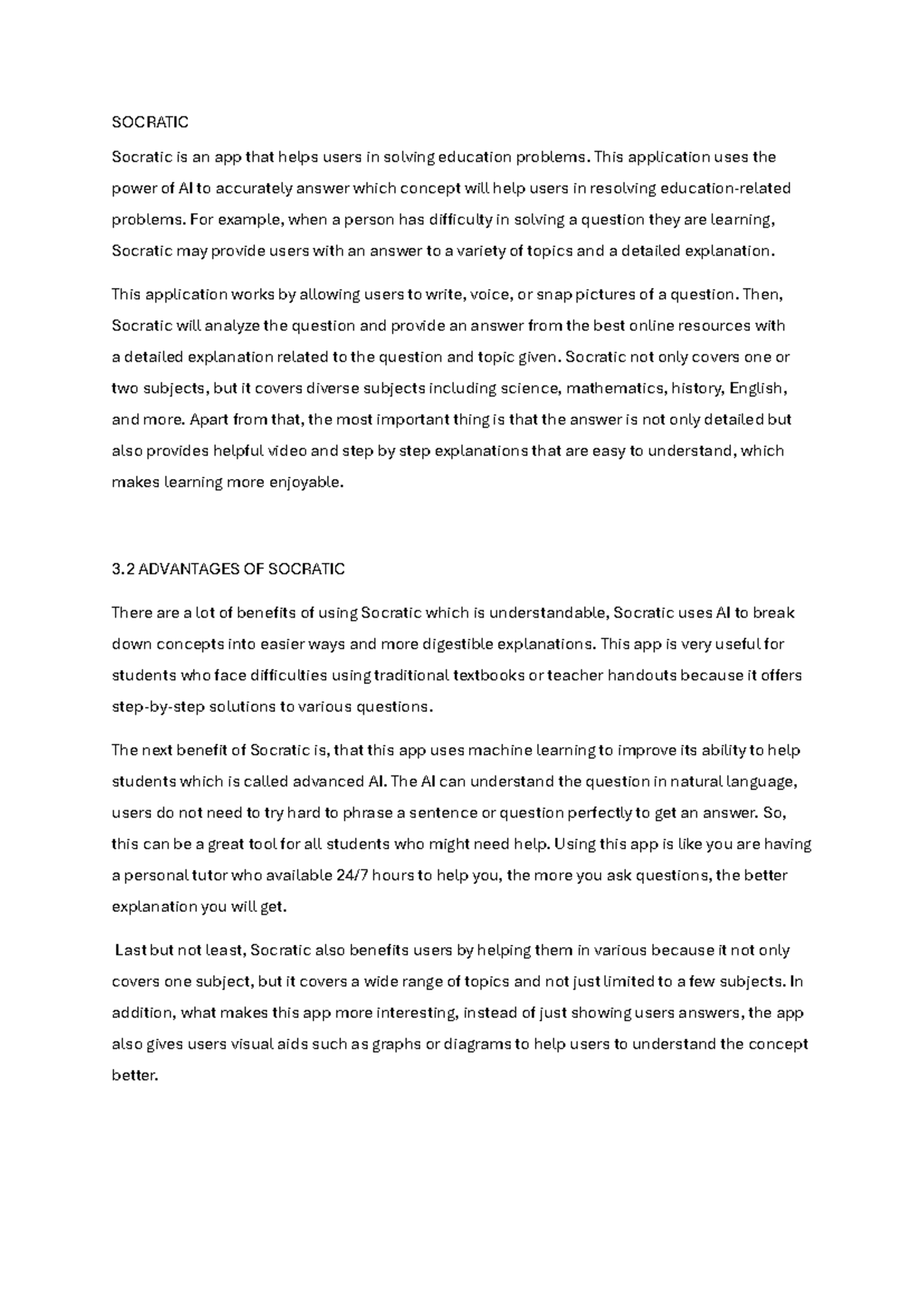 Report Group - andvantages of socratics - SOCRATIC Socratic is an app ...