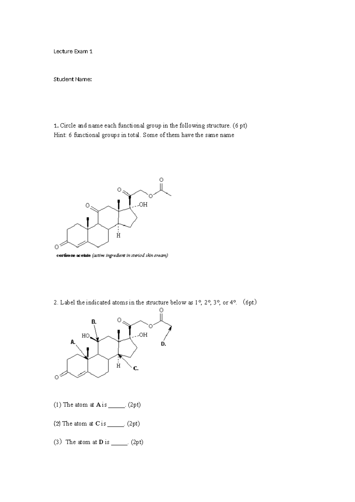 Lecture Exam 1: Functional Groups, Isomers, and Reactions - Studocu