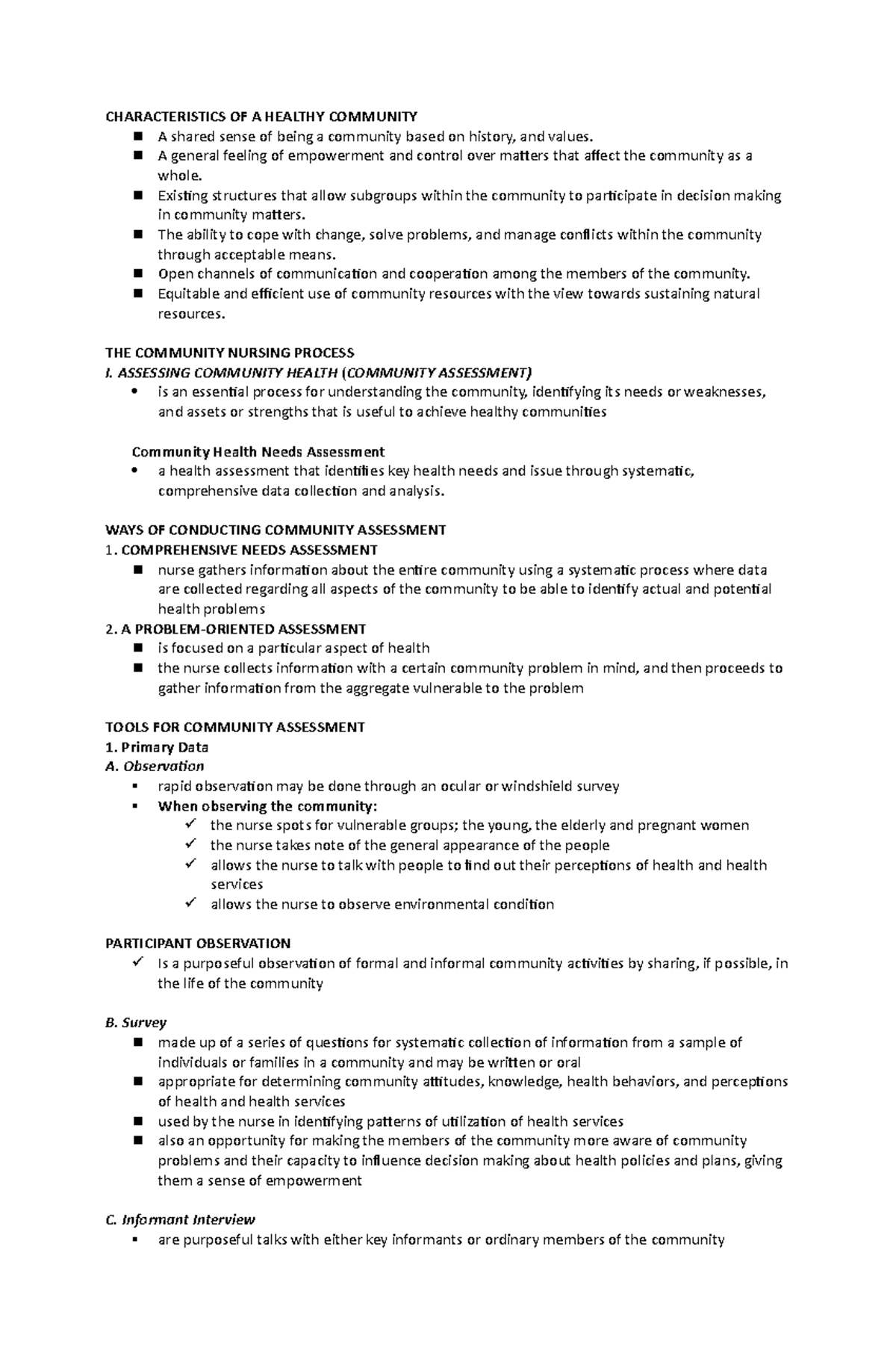 Characteristics of Healthy Communities: A Nursing Guide - Studocu