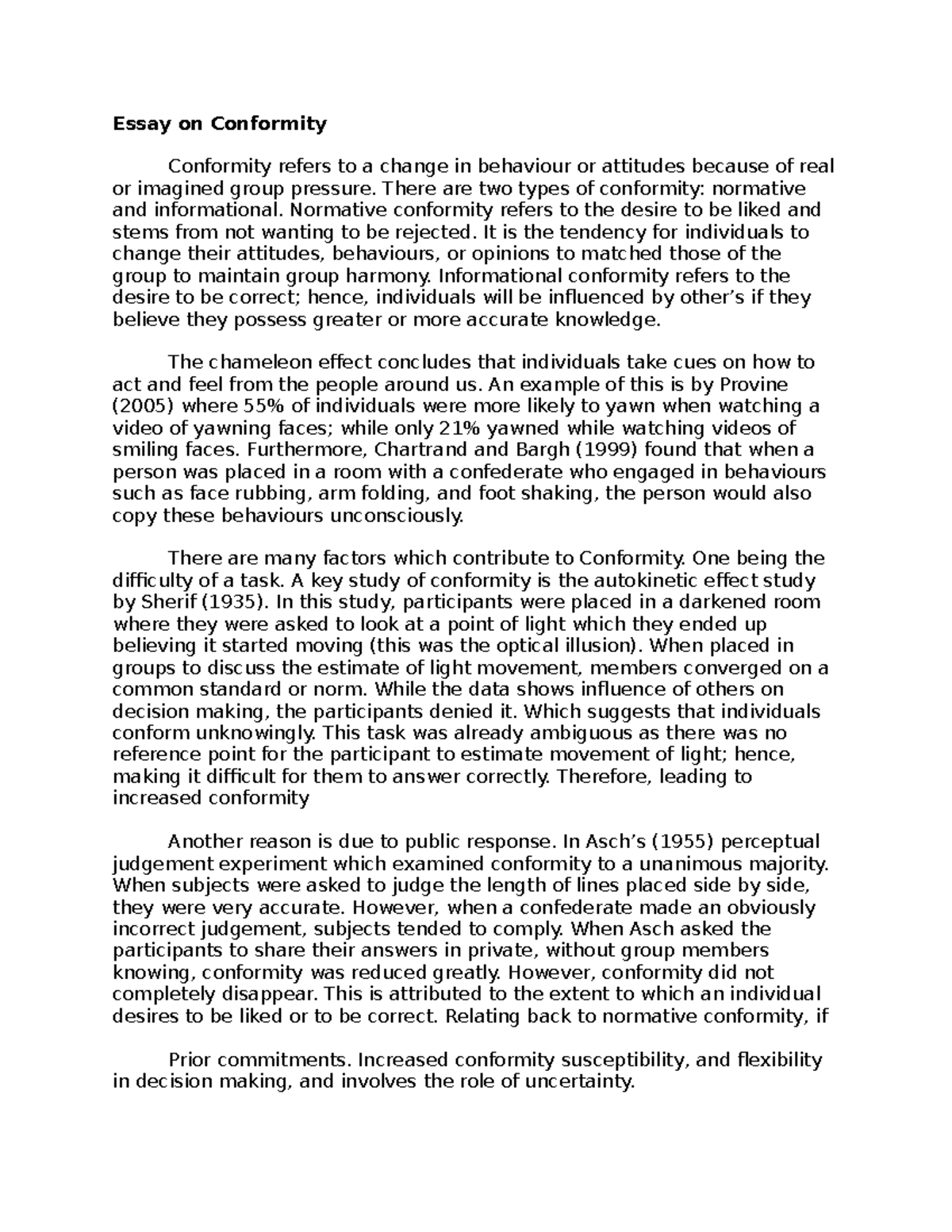 Essay Notes on Conformity: Understanding Group Influence - Studocu