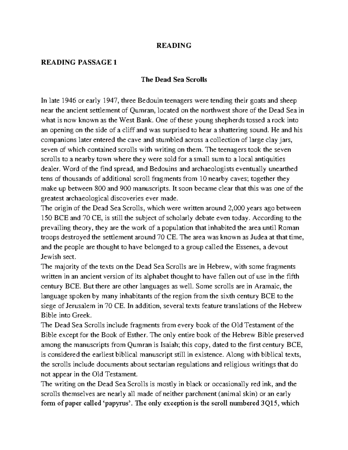 IE2 Midterm Practice Test - READING READING PASSAGE 1 The Dead Sea ...