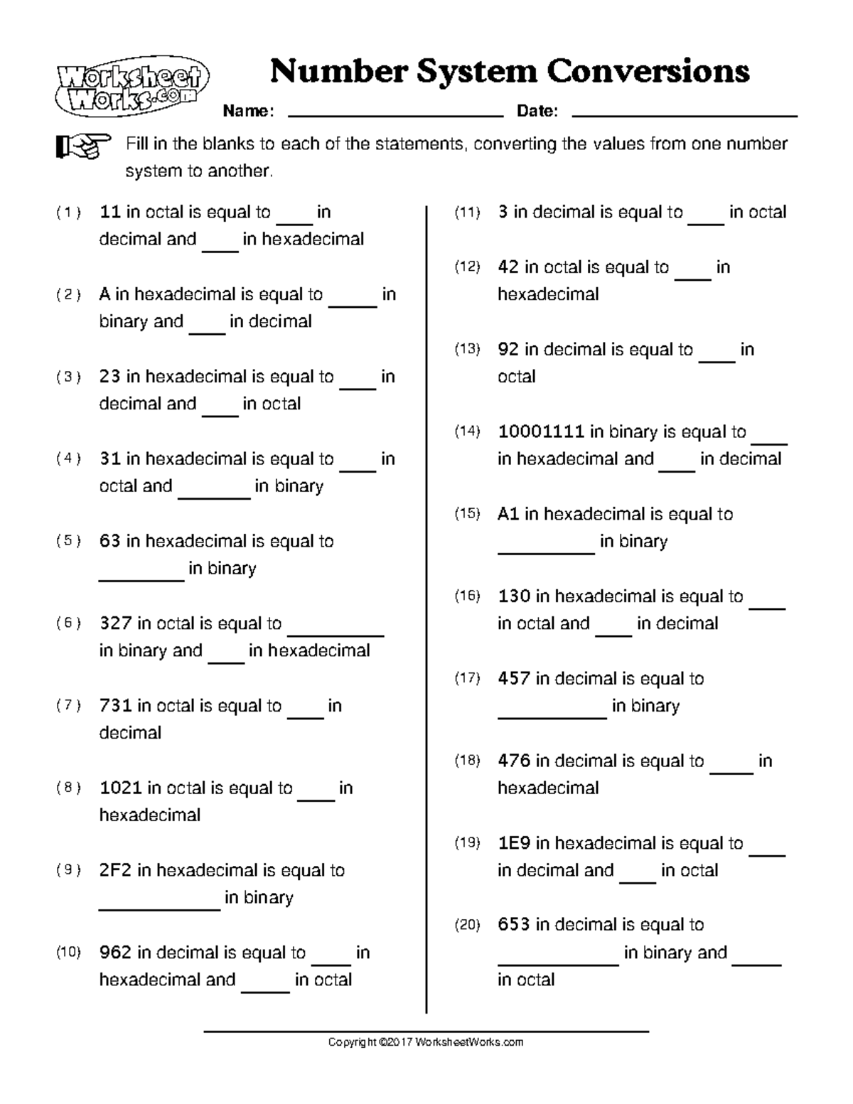 Number-system-conversions-name-date compress - V Fill in the blanks to ...