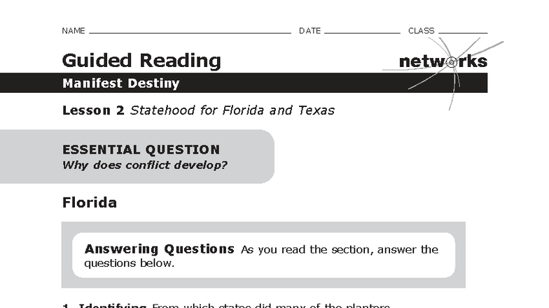 Chapter 11, Lesson 2: Manifest Destiny & Statehood for Florida and ...