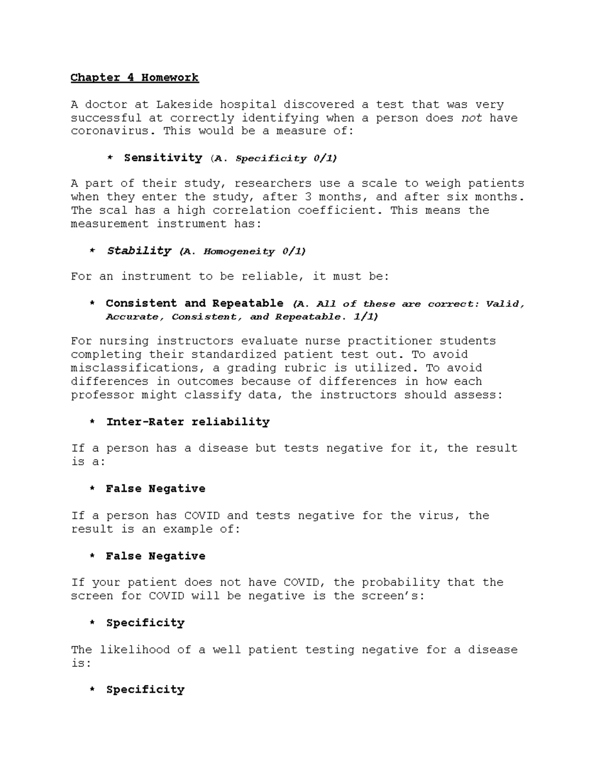 Chapter 4 Homework: Understanding Sensitivity, Specificity, and ...