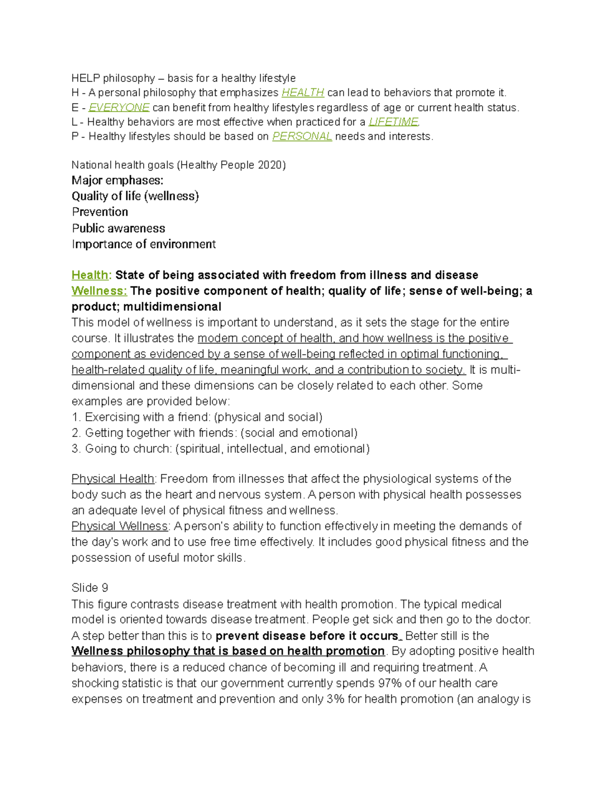Healthy Lifestyle Philosophy and Wellness - EXE Notes PP1 - Studocu