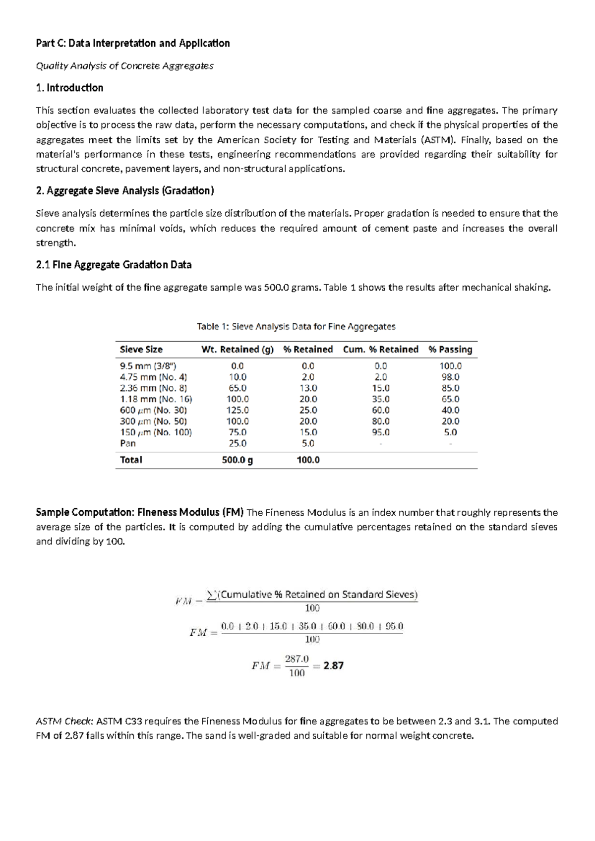 Part C: PCE3 - Quality Analysis of Concrete Aggregates and ...