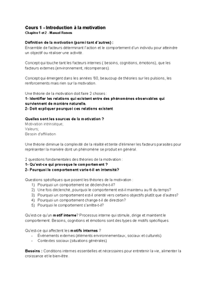 Motivation et émotions - COURS 1 MOTIVATION Implique les processus qui ...