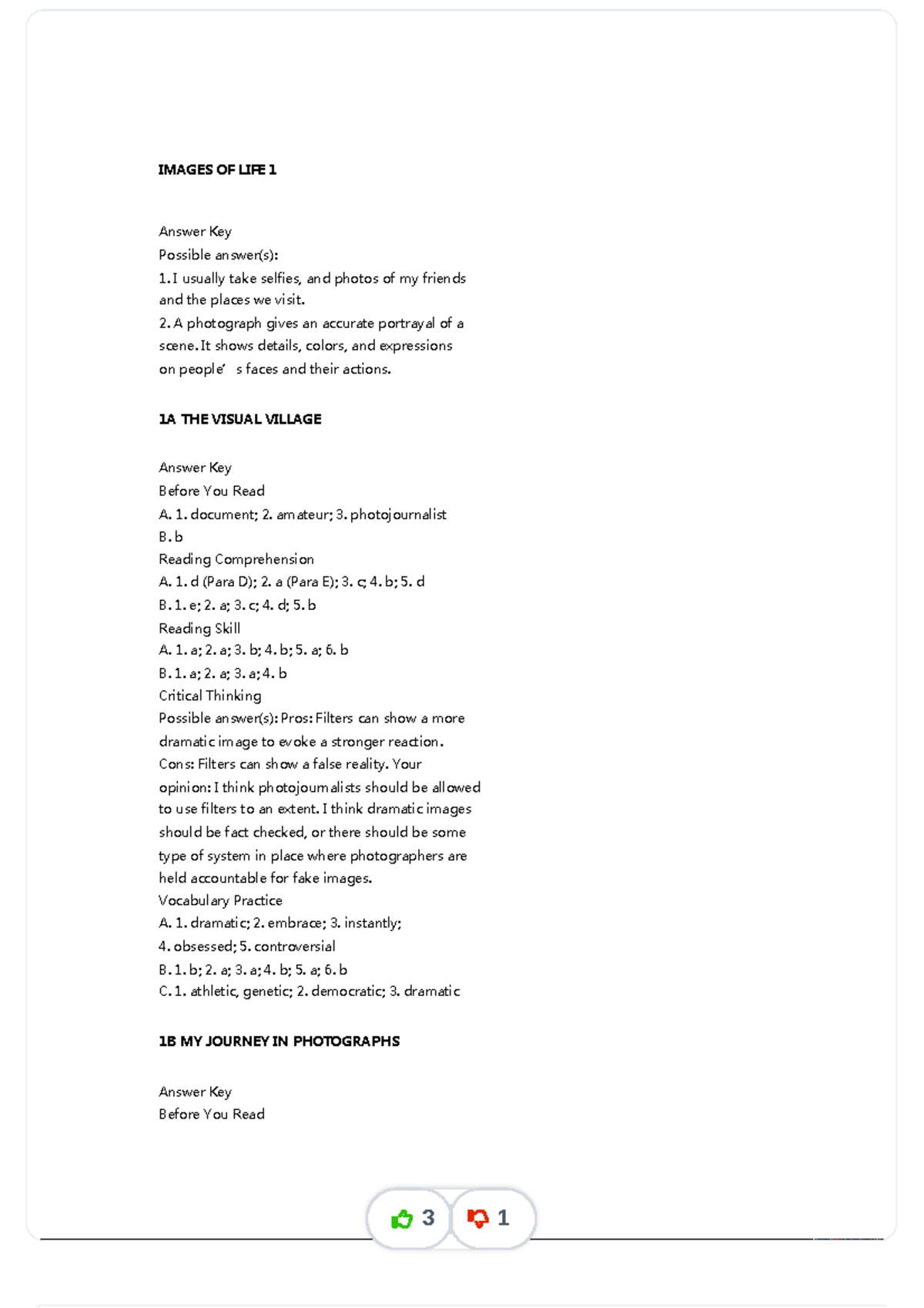 Reading Explorer 3rd Edition: Answer Keys for Chapters 1-7 - Studocu