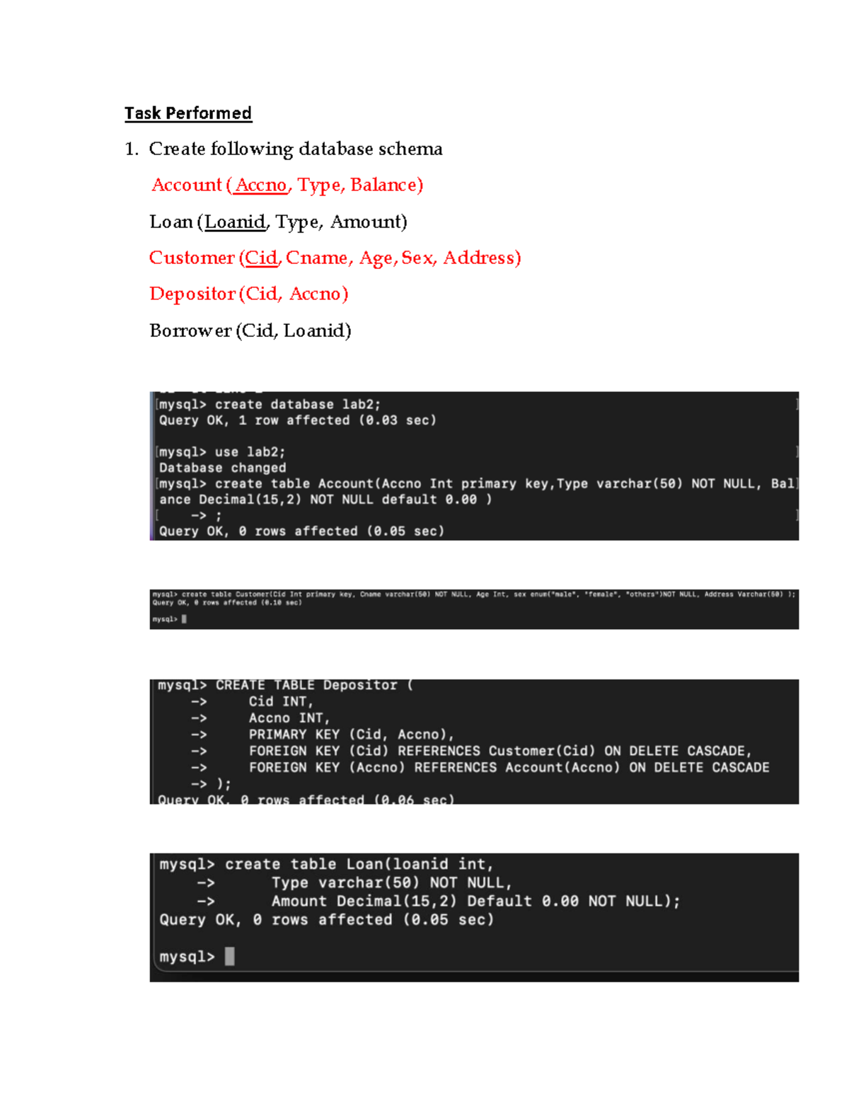 Database Management Lab Work: Schema, Queries & Procedures - Studocu