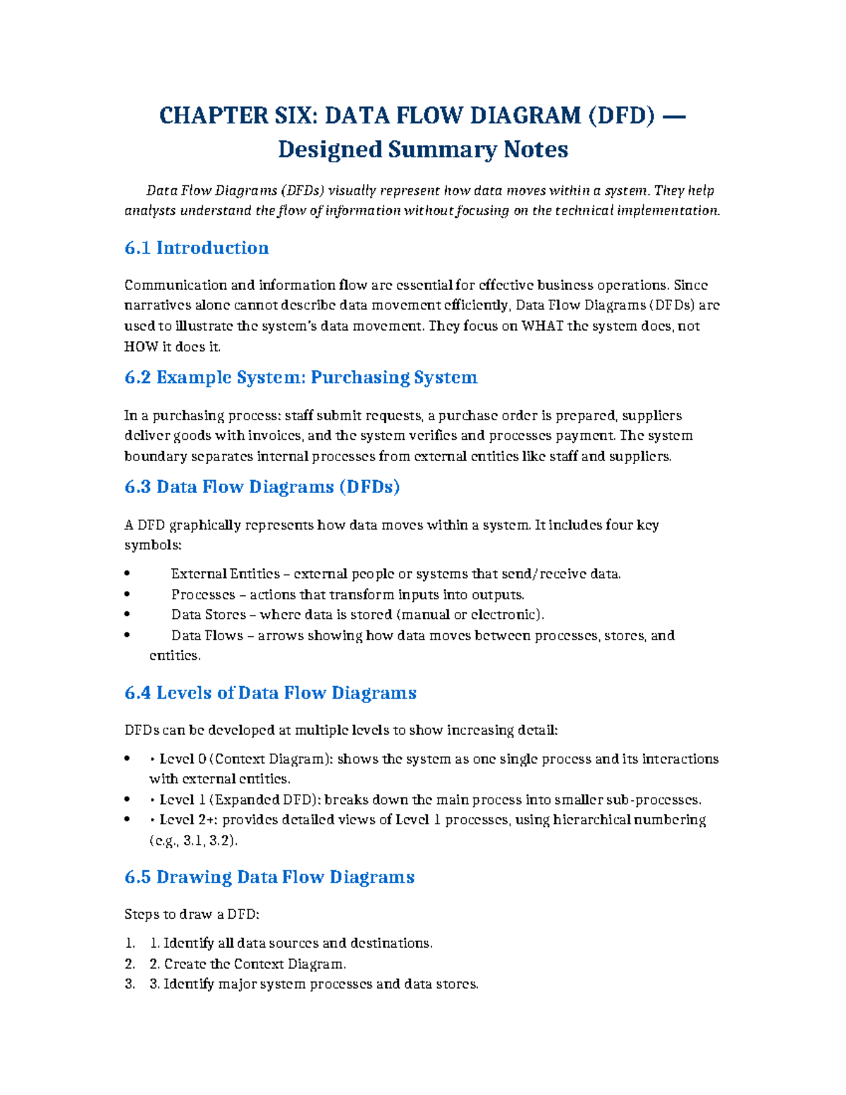 CHAPTER 6: DATA FLOW DIAGRAM (DFD) Summary Notes - Studocu