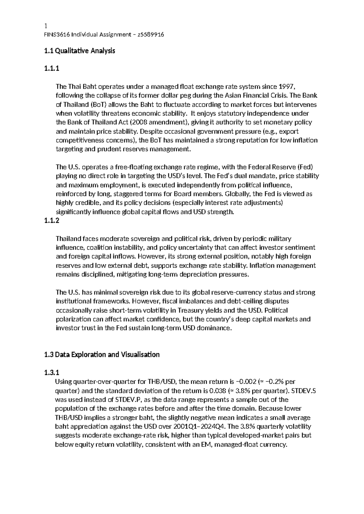 FINS3616 Individual Assignment: Qualitative Analysis of Thai Baht and ...
