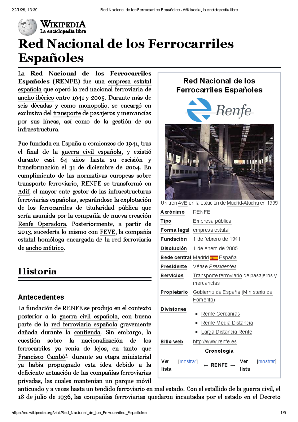 RENFE: Historia y Evolución de la Red Nacional de Ferrocarriles ...