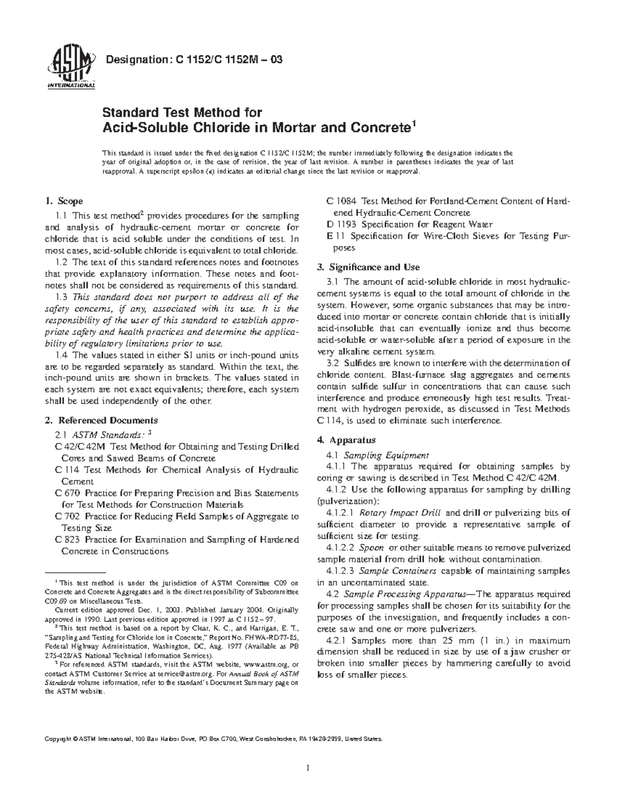 ASTM C 1152M 03 Standard Test Method for Chloride in Mortar & Concrete ...