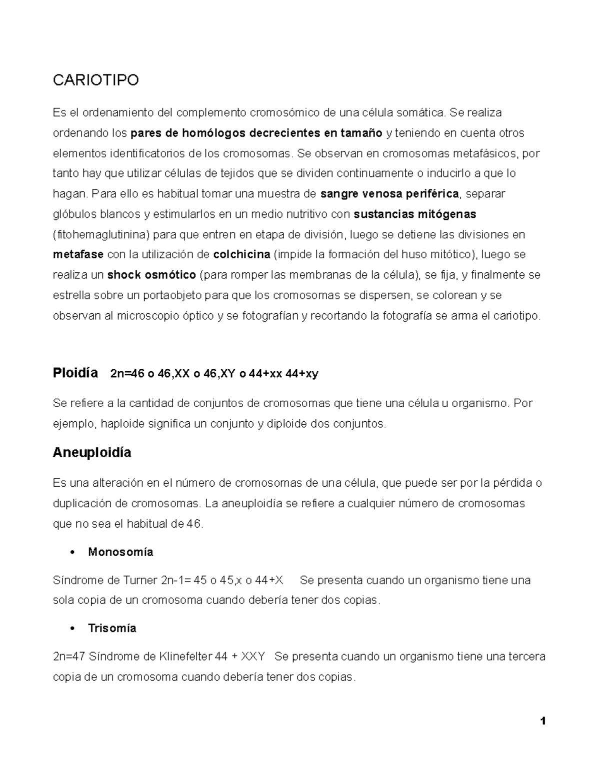 Resumen DE Biologia . Genetica - CARIOTIPO Es el ordenamiento del ...