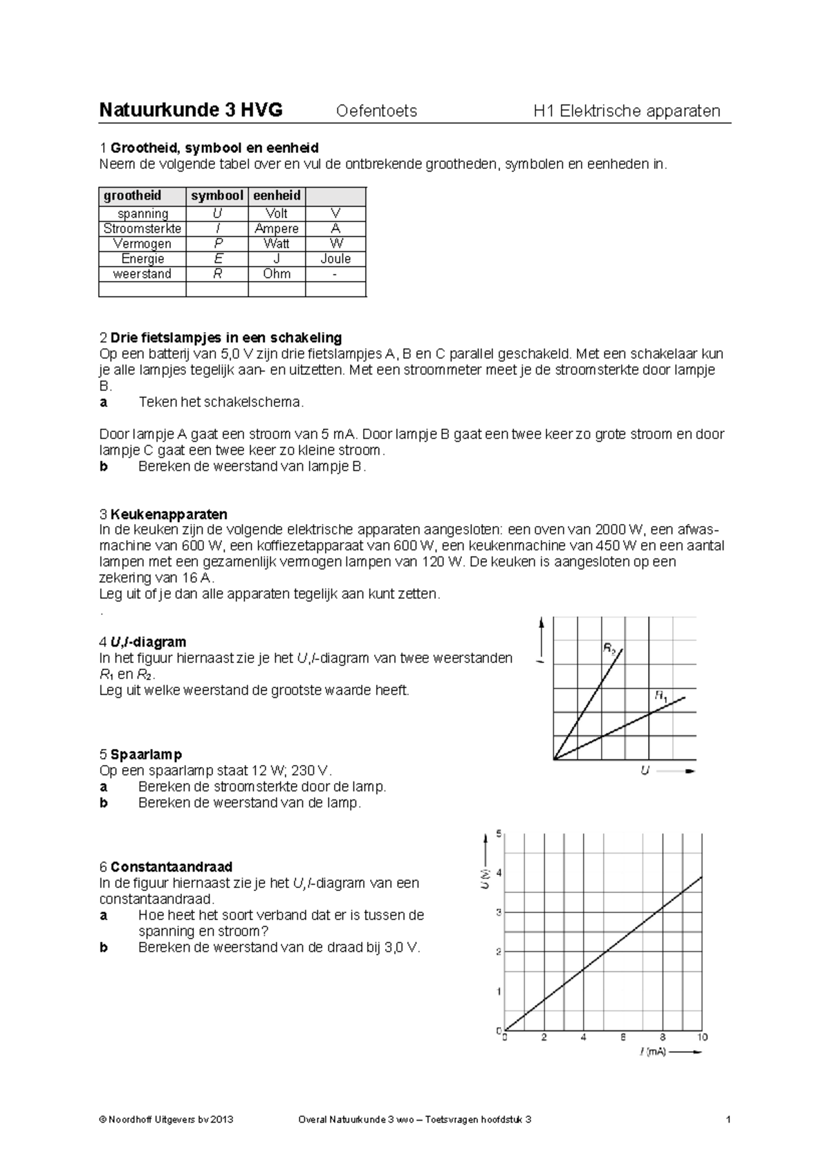 3HVG H1 - Elektriciteit Oefentoets: Grootheden, Symbolen en ...