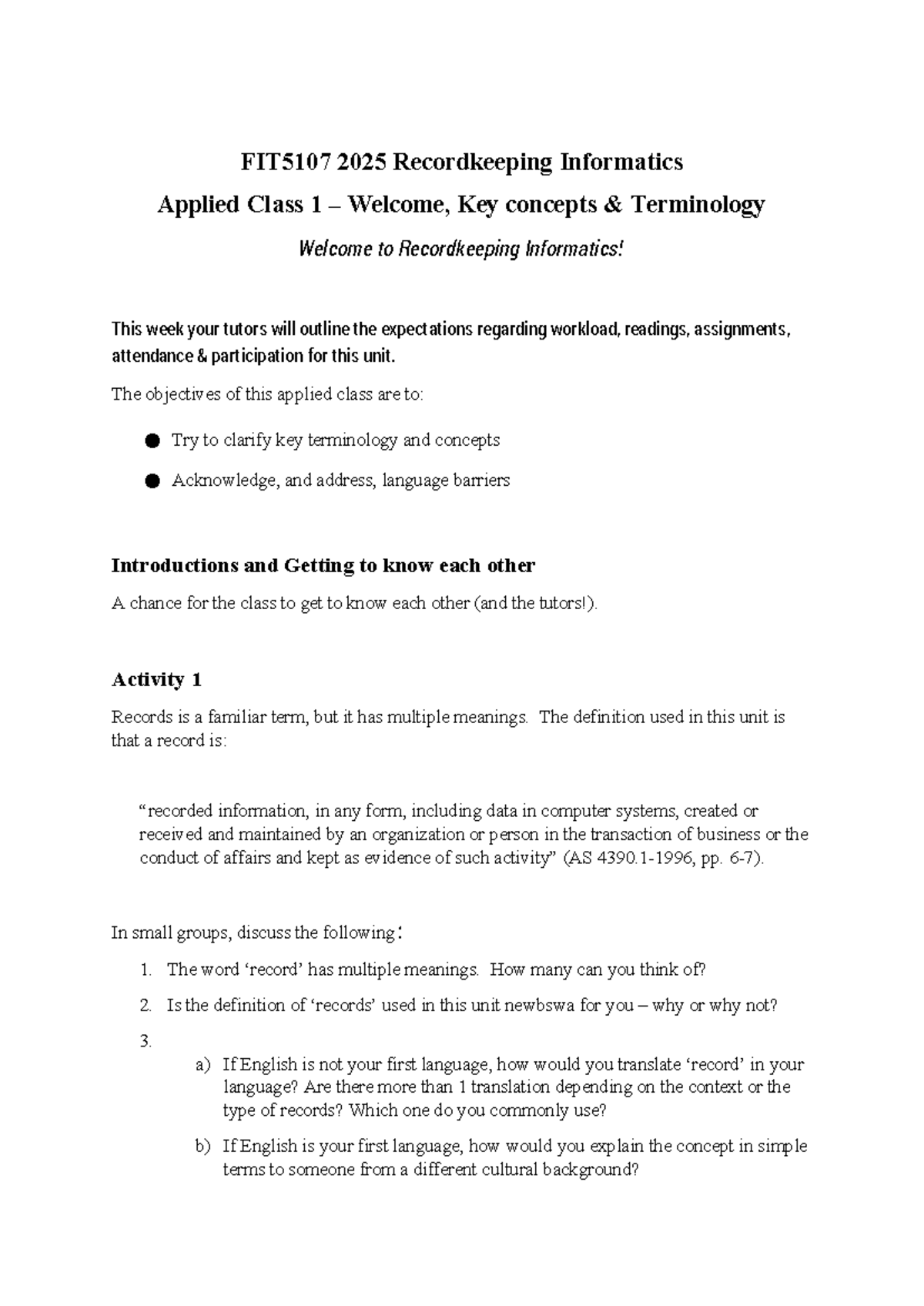 FIT5107 2025 Applied Class 1: Introduction to Recordkeeping Informatics ...