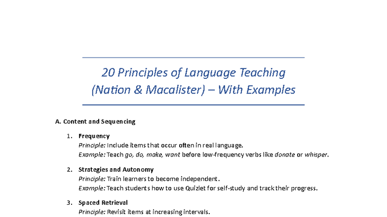 20 Principles of Language Teaching (PEDI 4th Sem) with Examples - Studocu