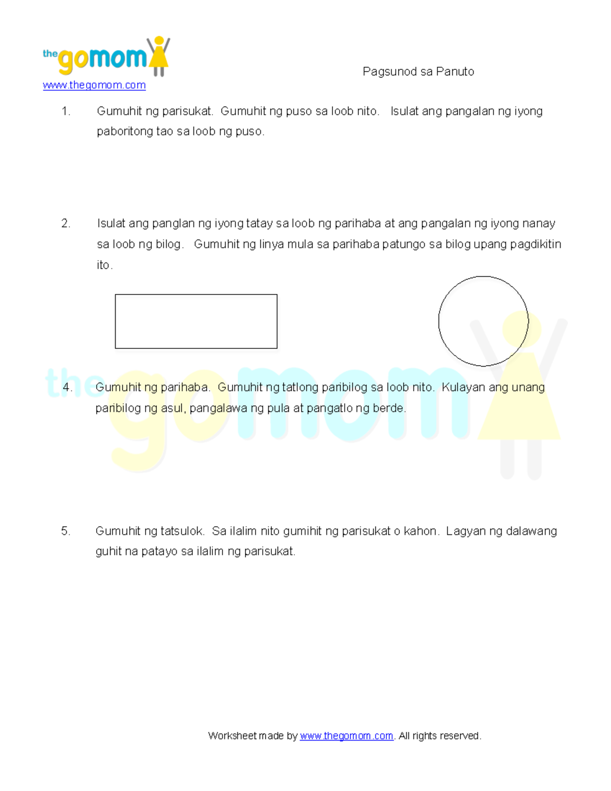 Pagsunod sa Panuto - Worksheet Activity Instructions - Studocu