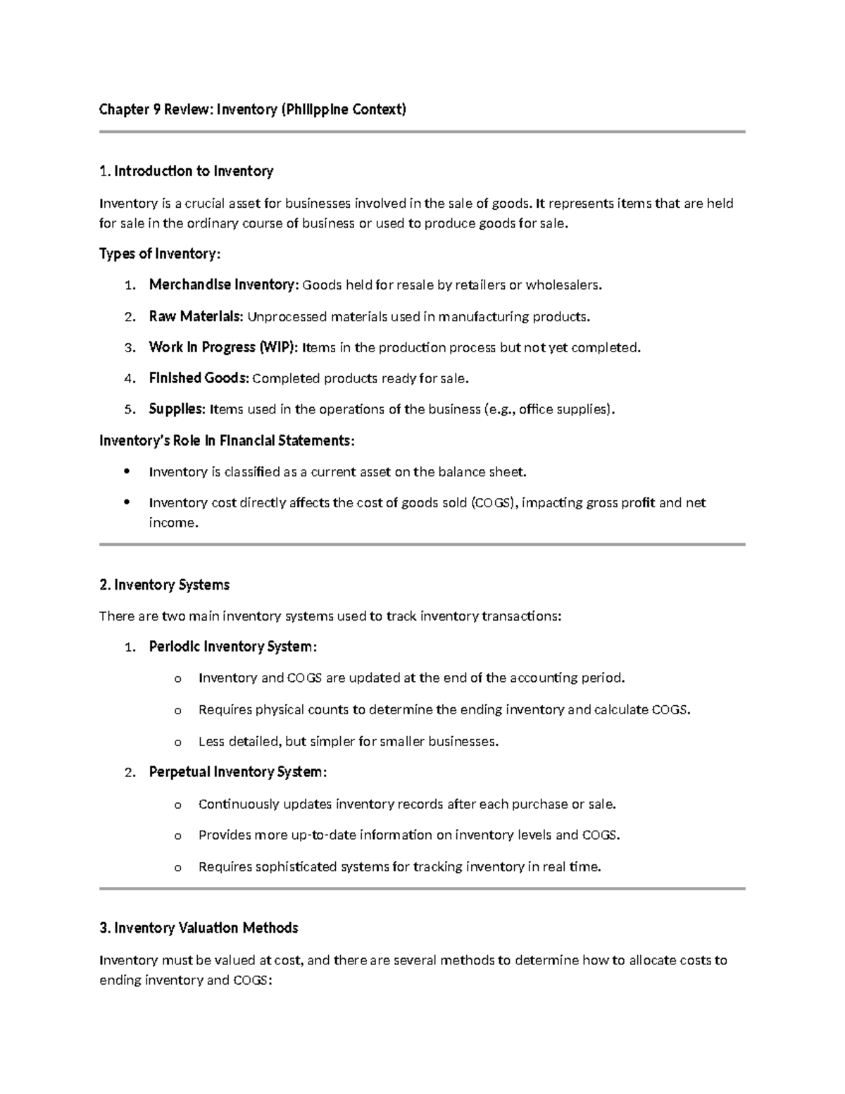 Intermediate Accounting 1 - Chapter 9 Review: Inventory Fundamentals ...