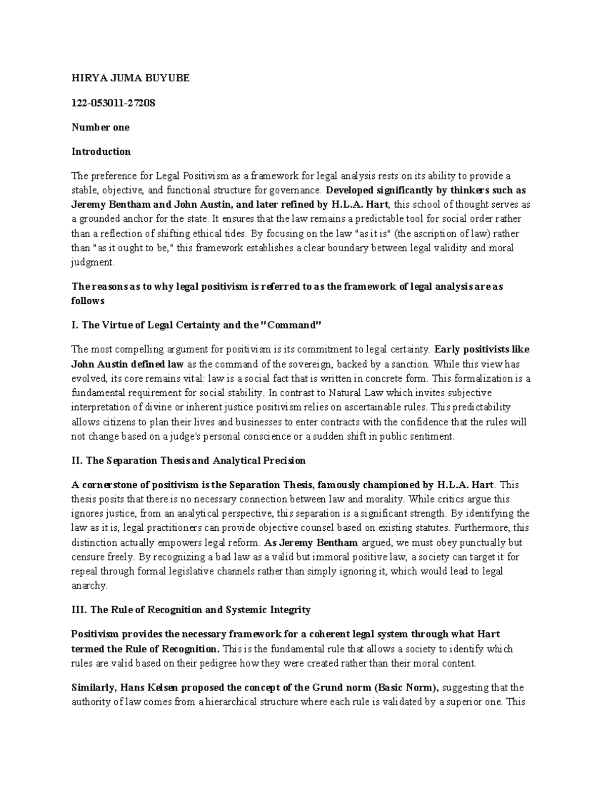 Legal Positivism: A Framework for Legal Analysis (HIRYA 101) - Studocu