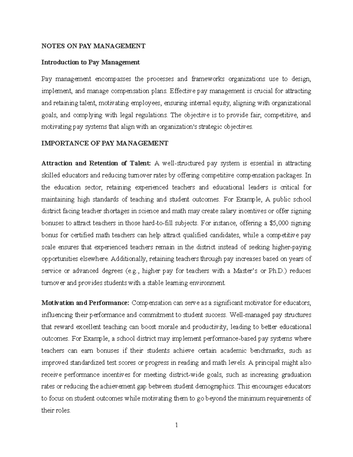 Notes on Pay Management - NOTES ON PAY MANAGEMENT Introduction to Pay ...