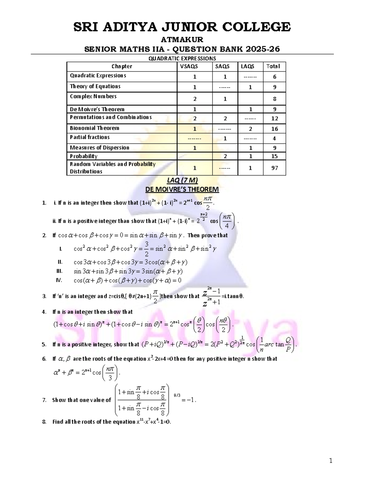 Maths IIA - Quadratic Expressions Question Bank and Theory Notes - Studocu