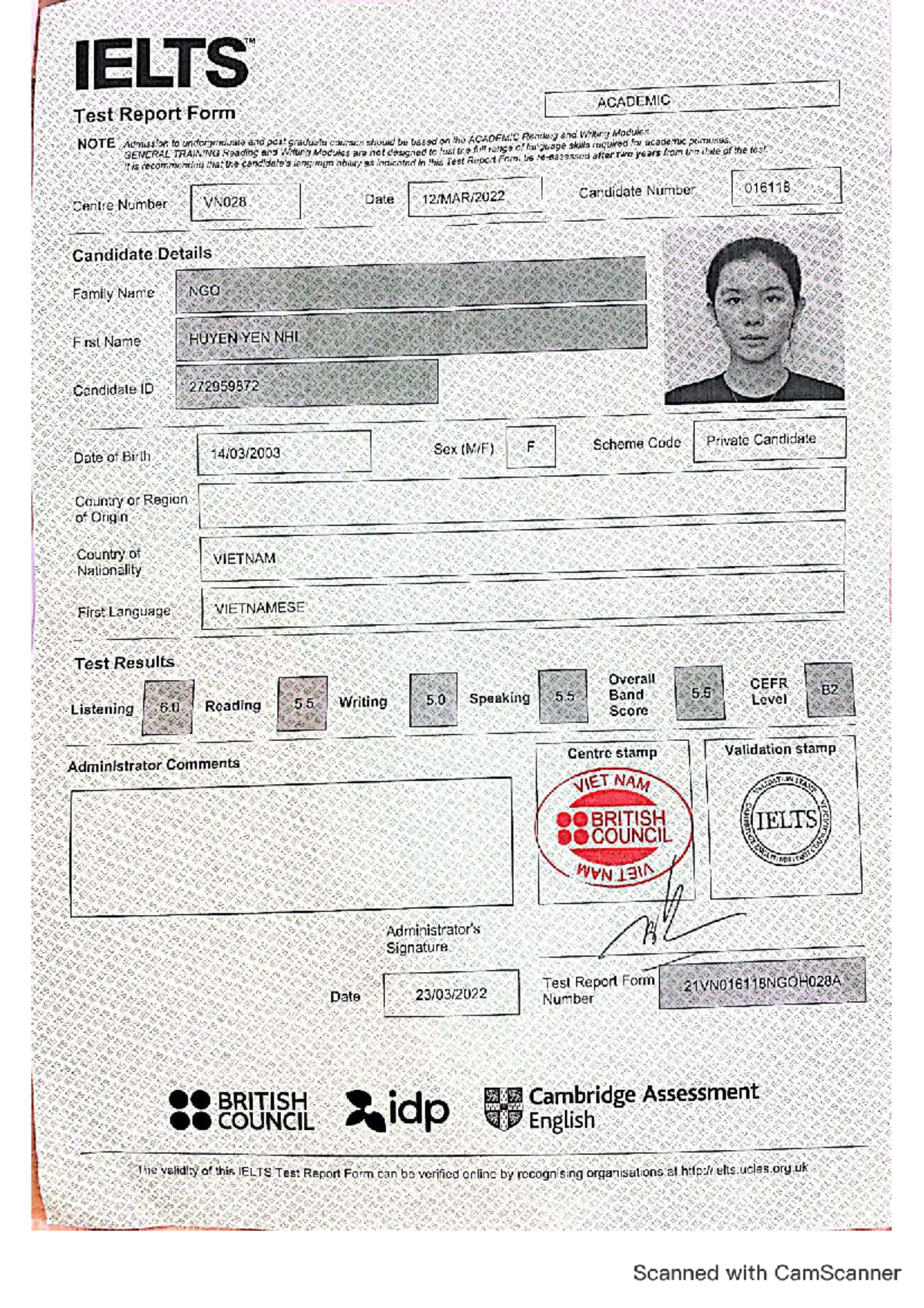 IELTS Academic Test Report Form - Candidate ID 272959872 - Studocu