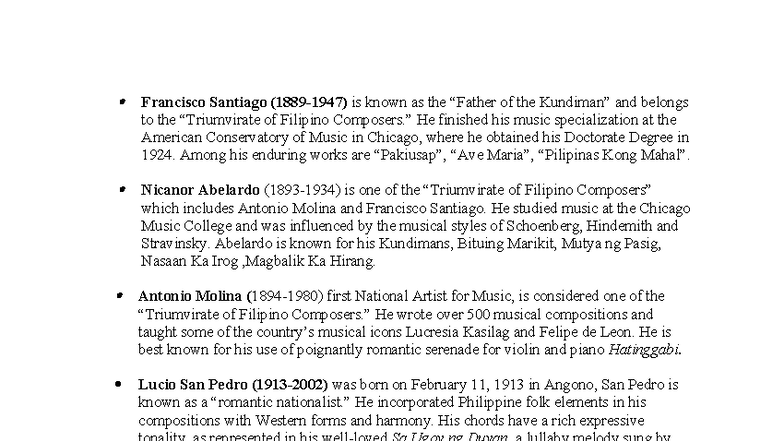 PH Composers: Notable Figures in Filipino Music History - Studocu