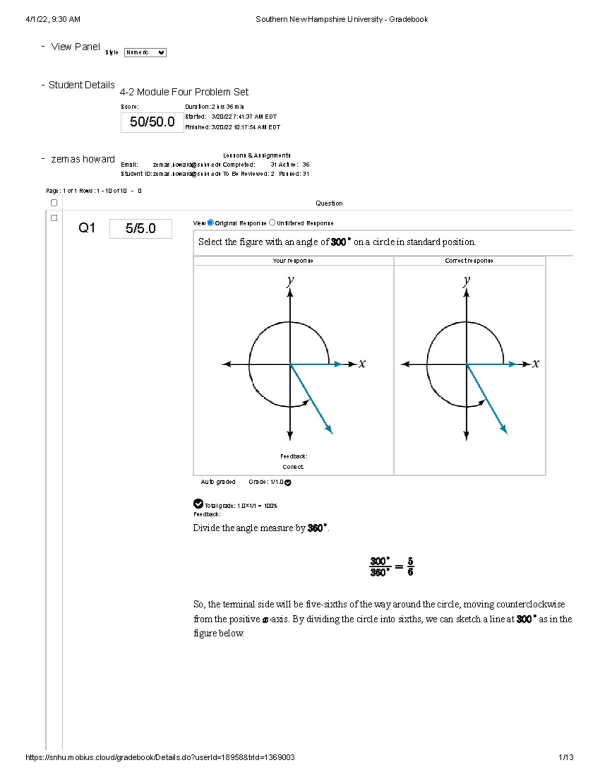 MAT 140 4-2 Module Four Problem Set Gradebook - Page: 1 of 1 Rows: 1 ...