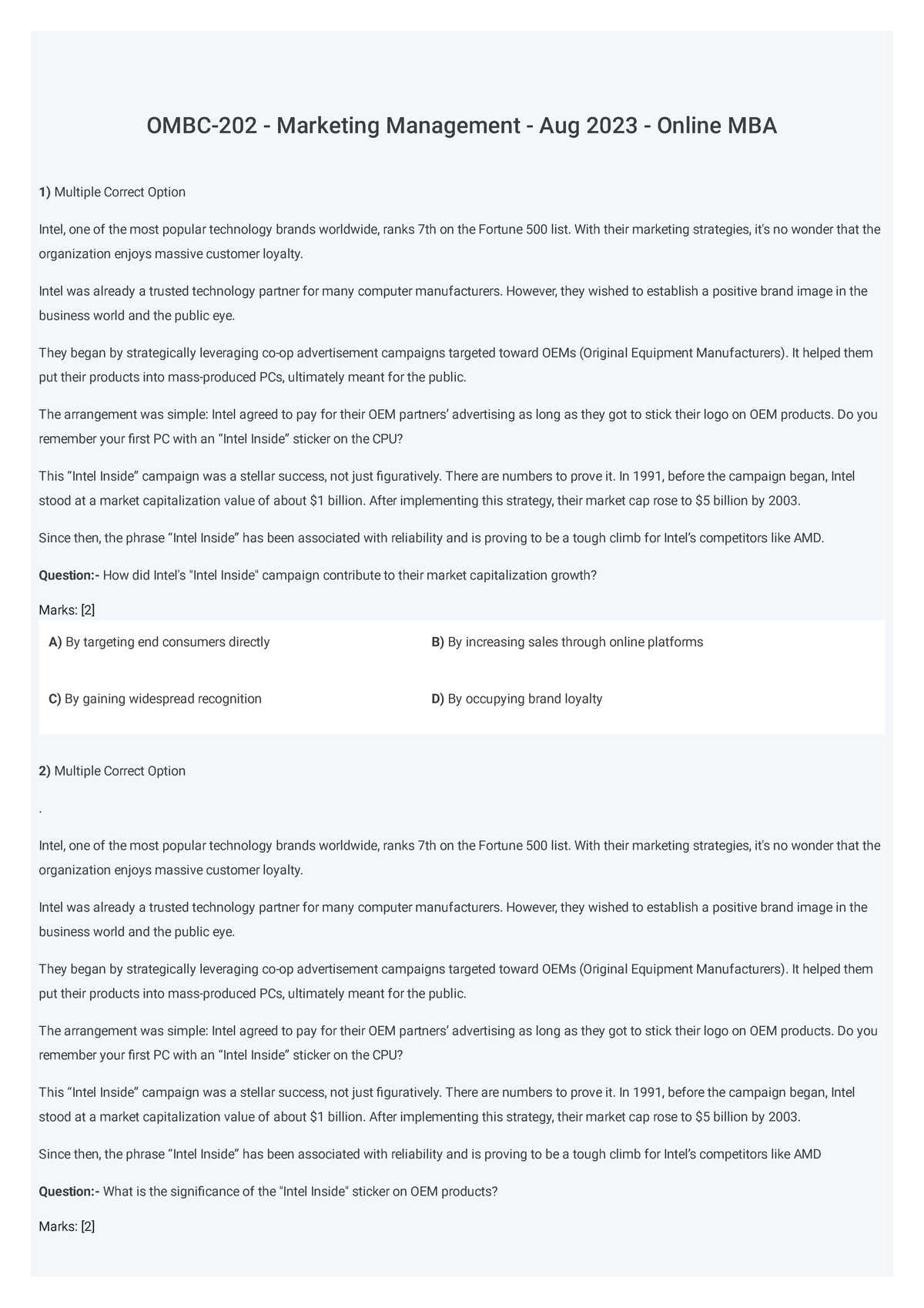 QP OMBC-202 - Marketing Management - Aug 2023 - Online MBA Notes - Studocu