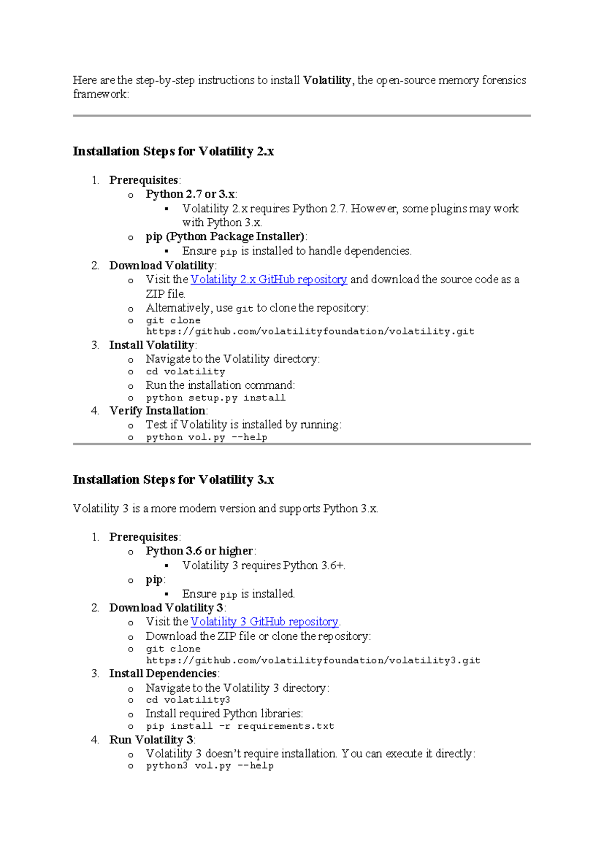 Install Steps for Volatility: A Guide for Versions 2 & 3 - Studocu
