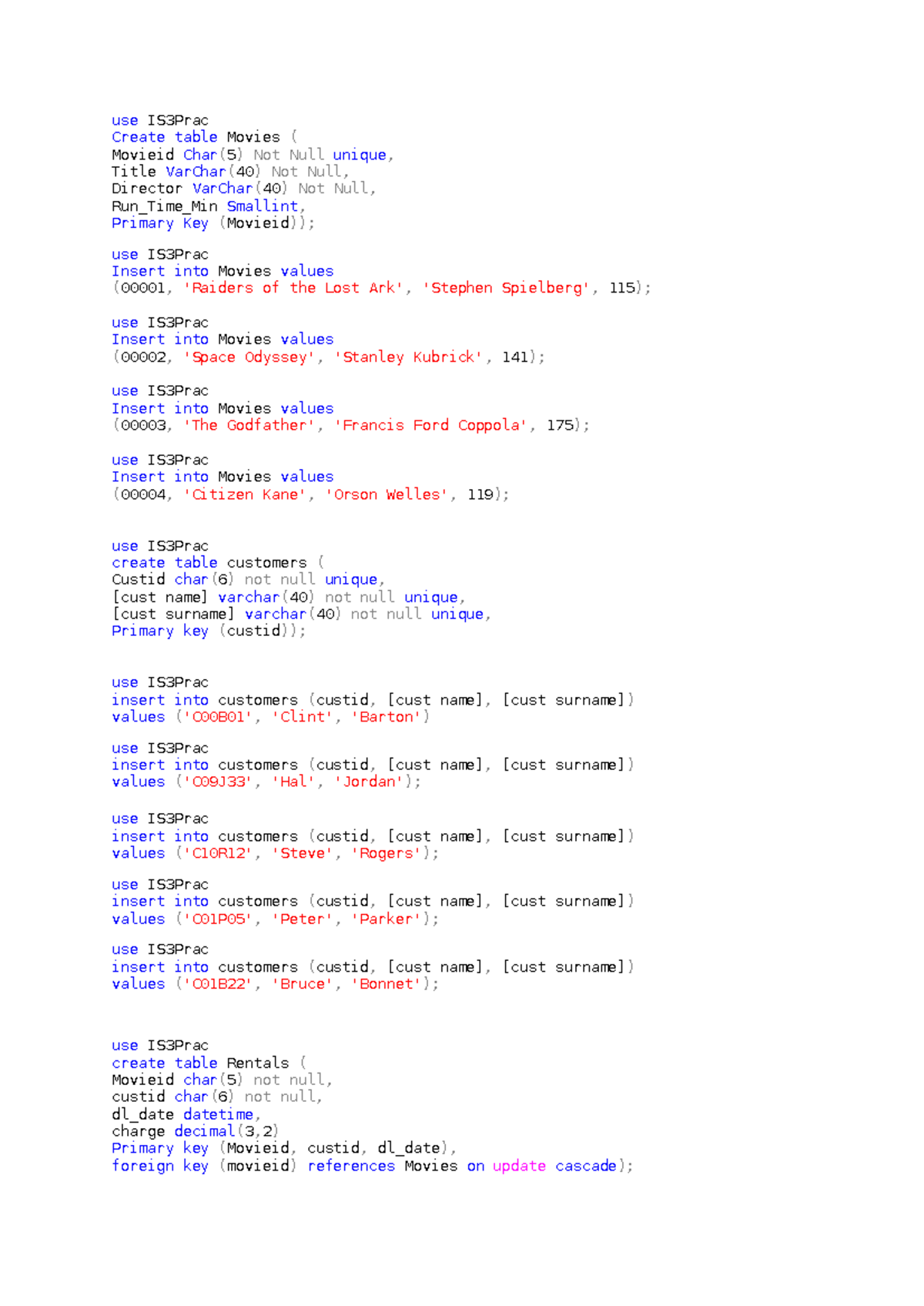 IS3Prac - Database Table Creation and Insertion Practice - Studocu
