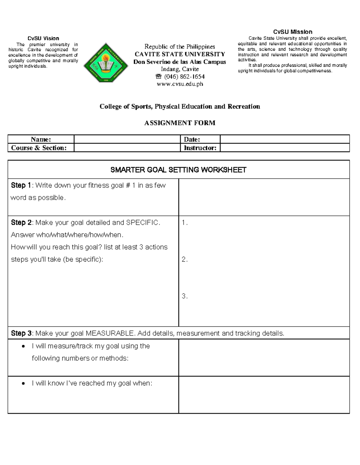 FITT 2 Assignment: SMARTER Goal Setting Worksheet - Studocu