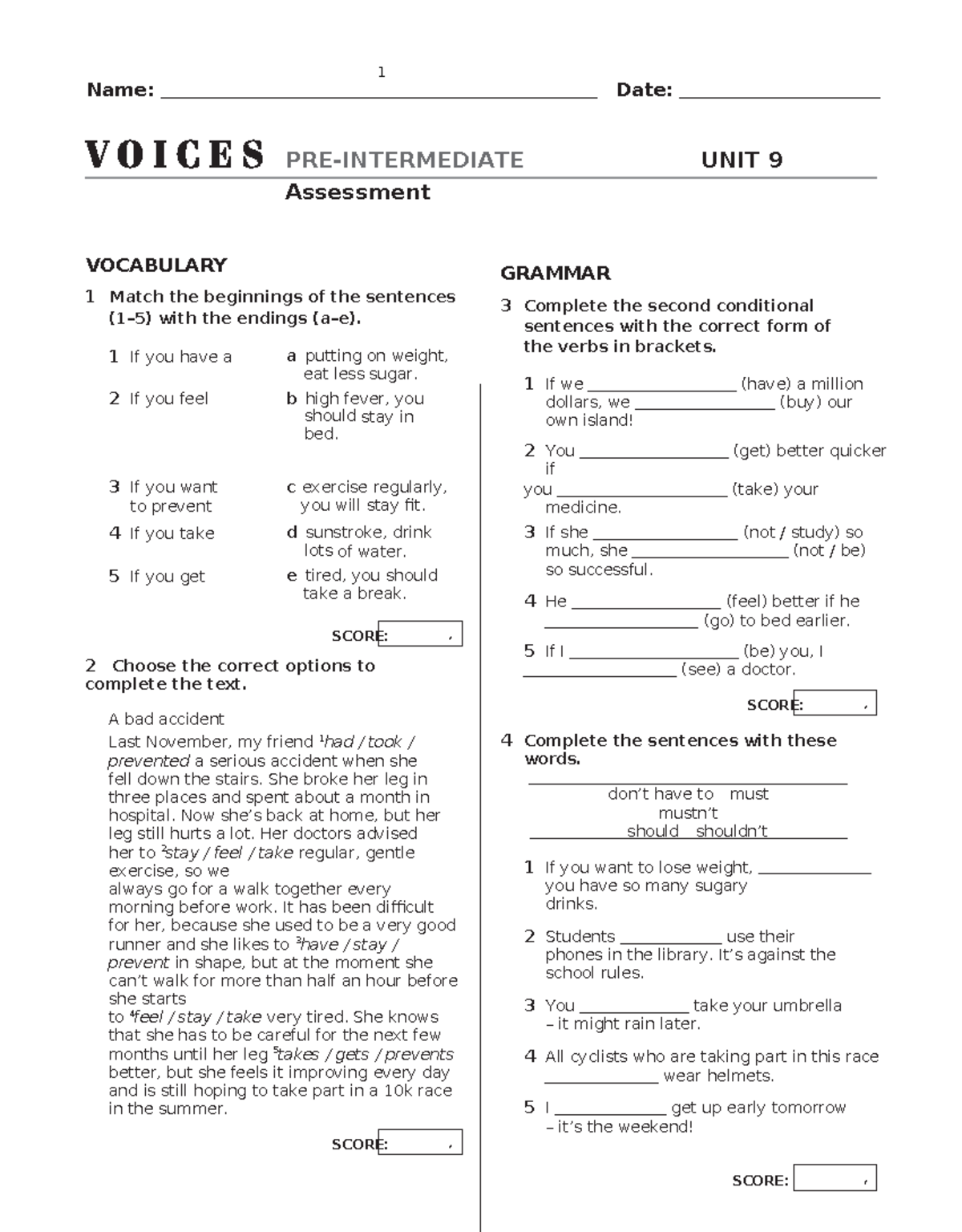 U9 Assessment: Vocabulary, Grammar, and Reading Comprehension - Studocu