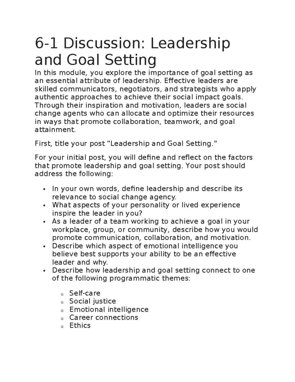 Leadership and Goal Setting Discussion (6-1) - Studocu