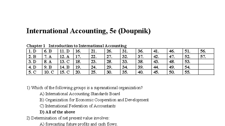 International Accounting, 5e (Doupnik) Chapter 1 - MC Questions ...