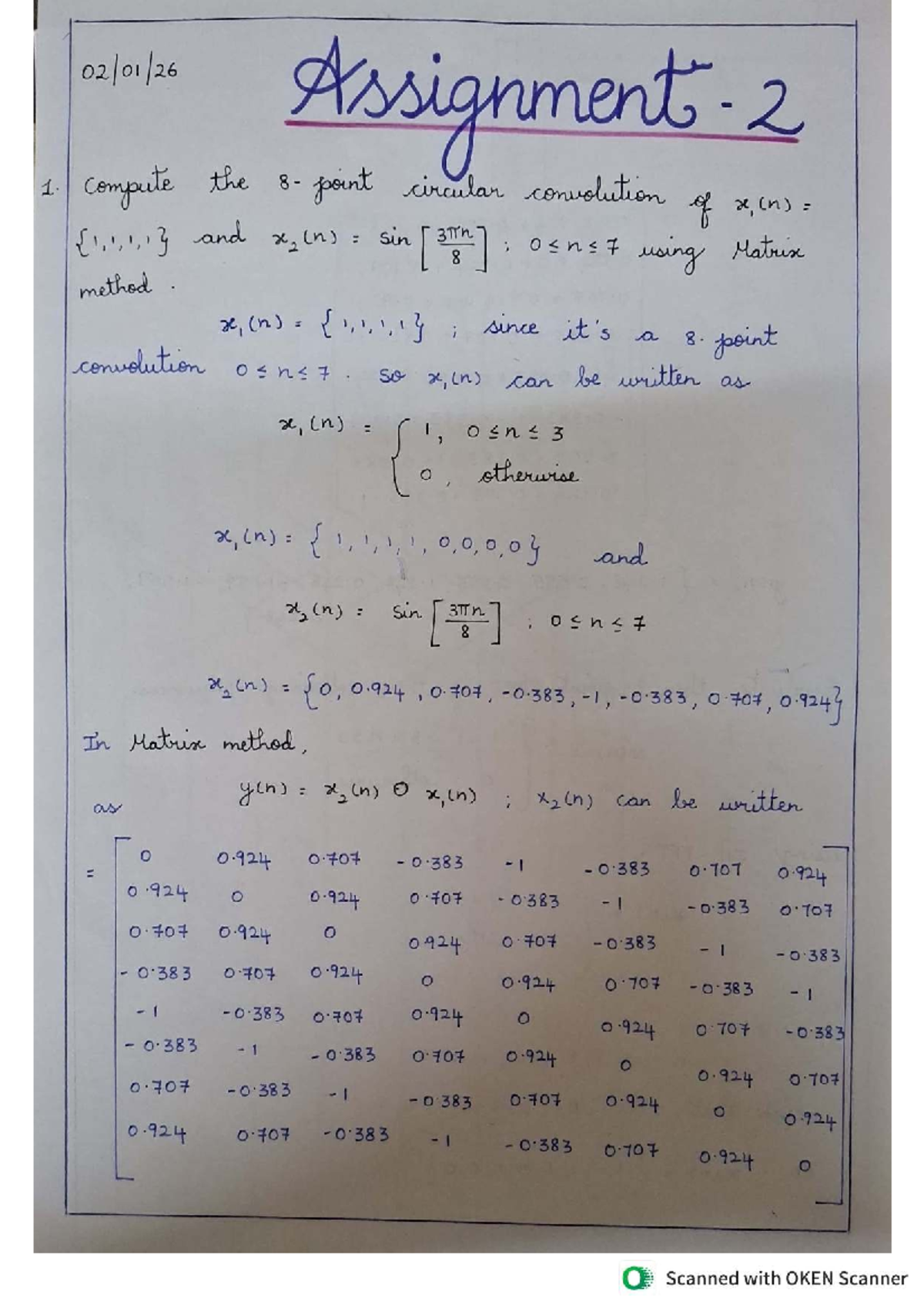 DSP Assignment 2: Point Circular Convolution & DFT Evaluation - Studocu