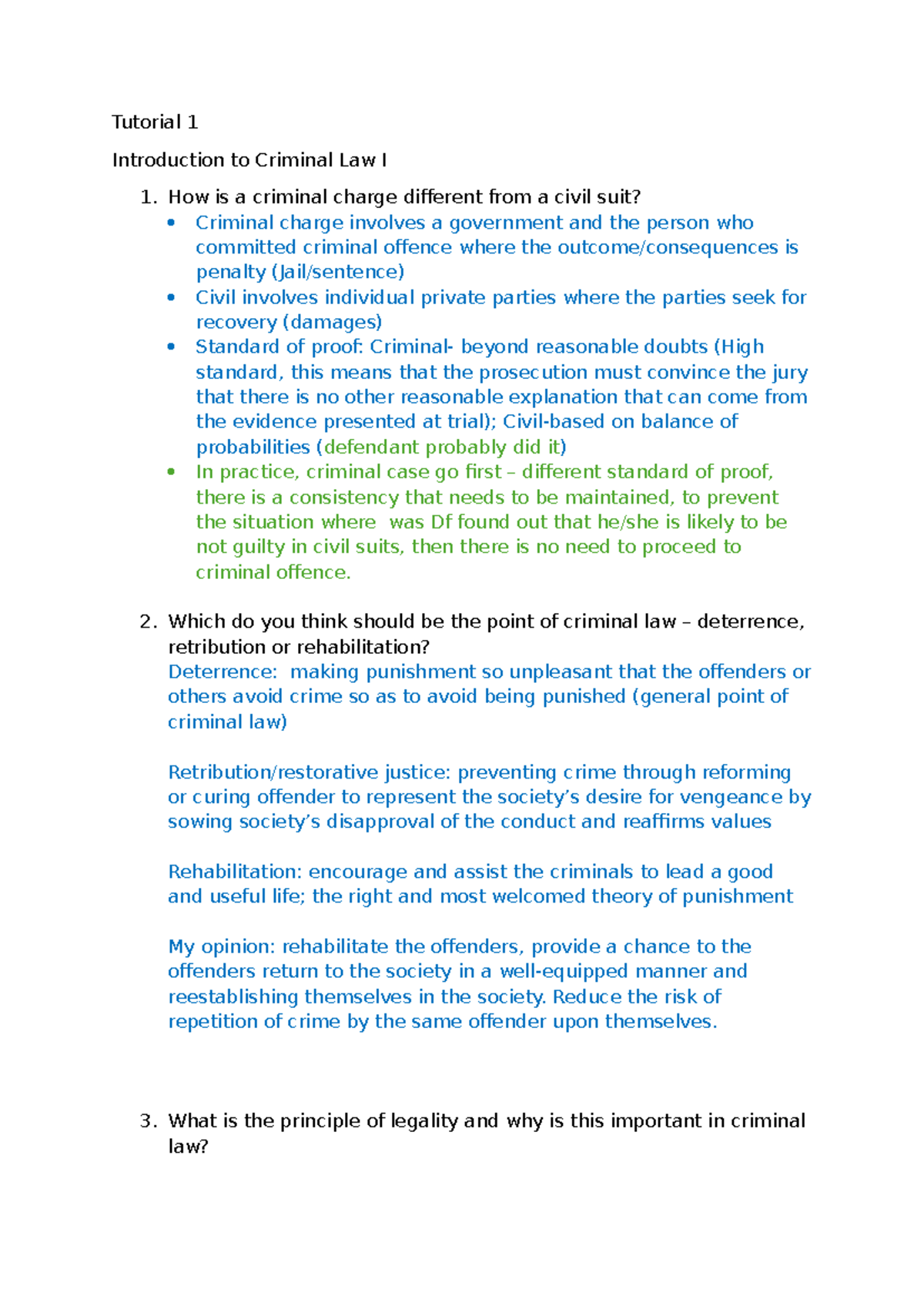 Criminal Law I: Key Lessons from Tutorial 1 on Legal Obligations - Studocu